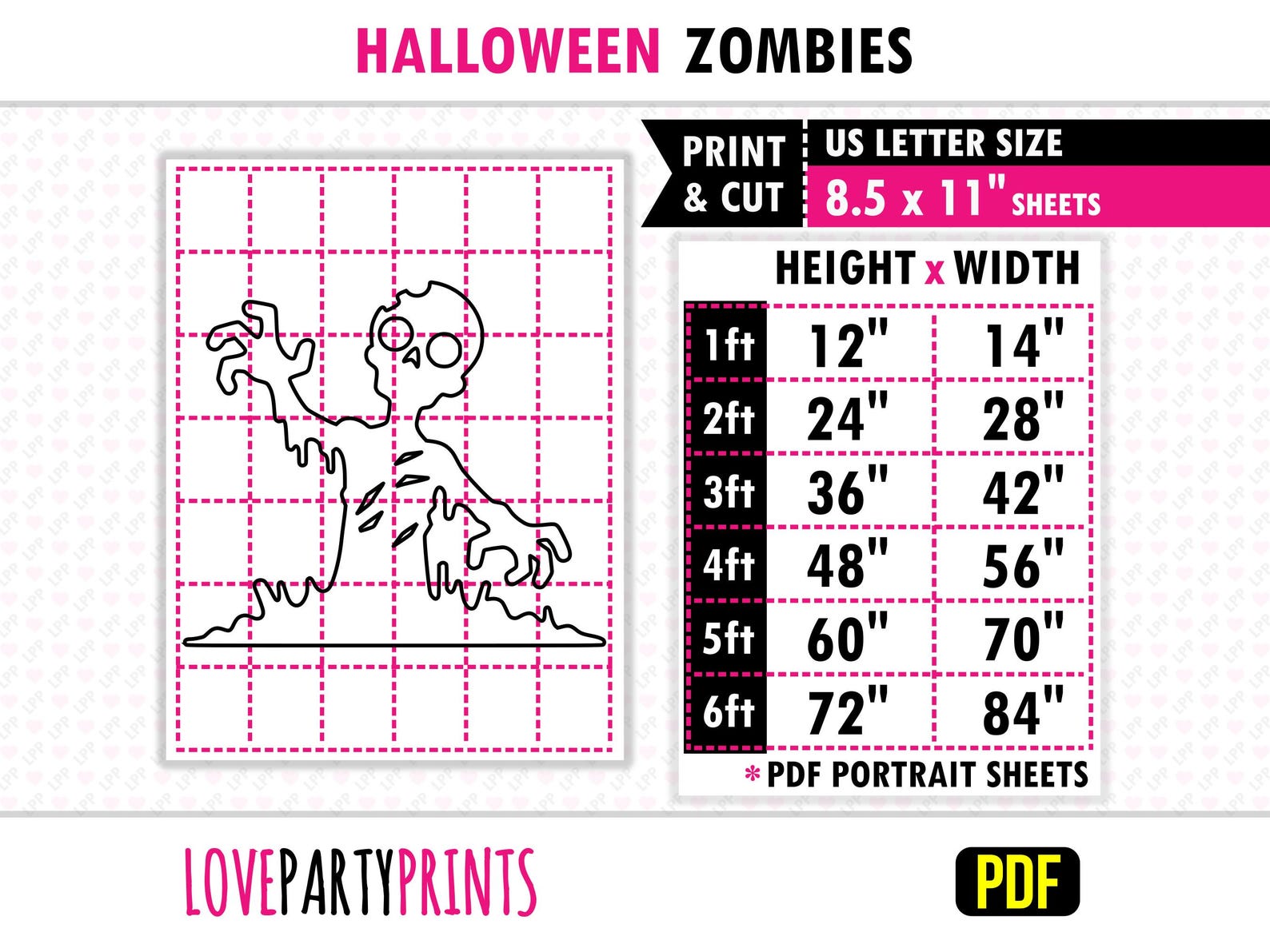 Zombie Lawn Template PDF Letter Size Printable Spooky Halloween Zombies ...