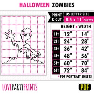 Zombie Lawn Template PDF Letter Size Printable Spooky Halloween Zombies ...