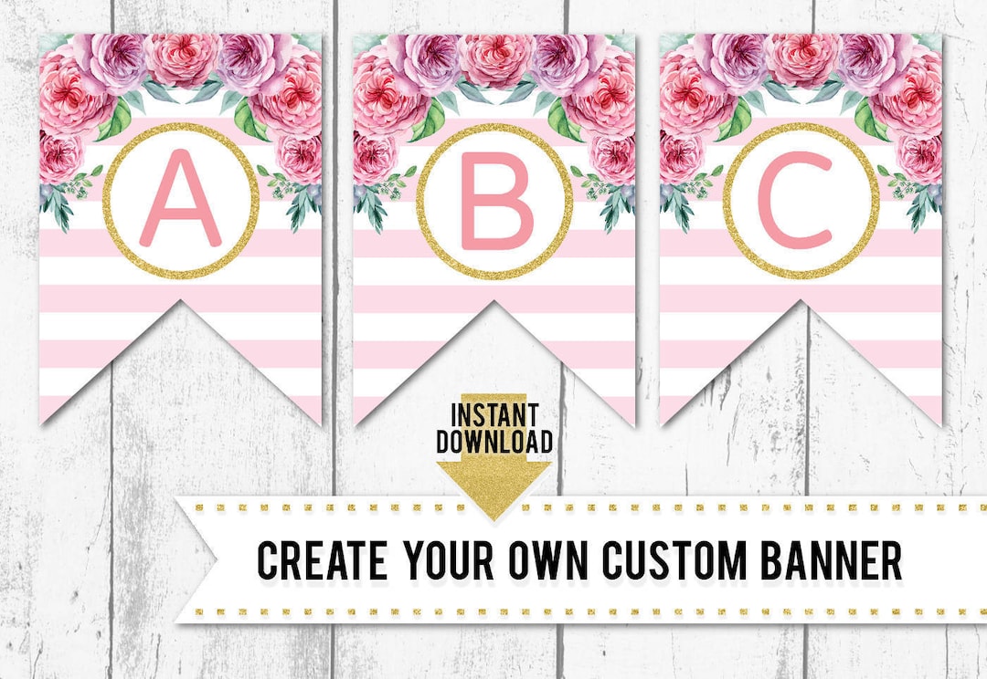 Floral Printable Banner, Full Alphabet and Numbers, Instant Download ...