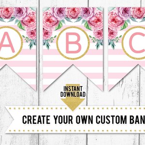 Floral Printable Banner, Full Alphabet and Numbers, Instant Download ...