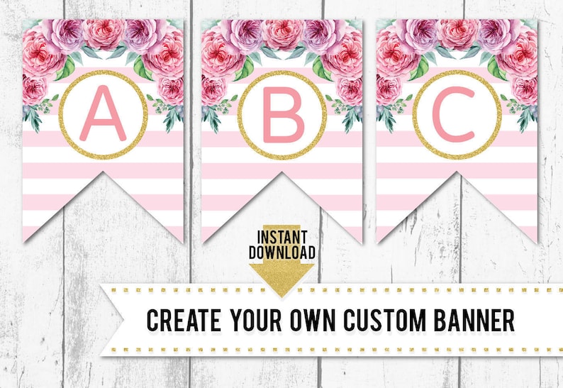 Floral Printable Banner Full Alphabet and Numbers Instant - Etsy