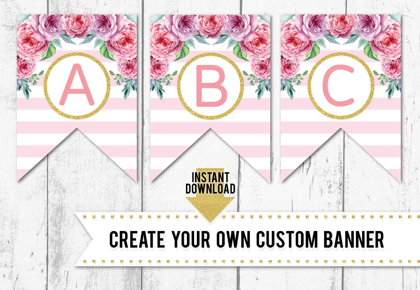 Floral Printable Banner Full Alphabet and Numbers Instant - Etsy