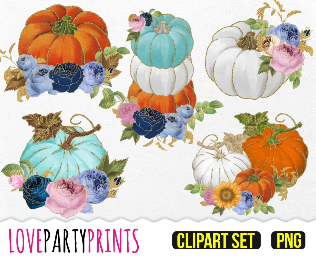 Vintage Pumpkin Clipart, PNG Format, Glitter Pumpkins, Vintage Pumpkin ...