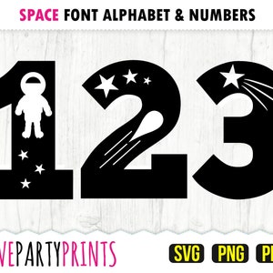SPACE FONT SVG, Png, Pdf, Space Alphabet and Numbers Clipart, Kids ...