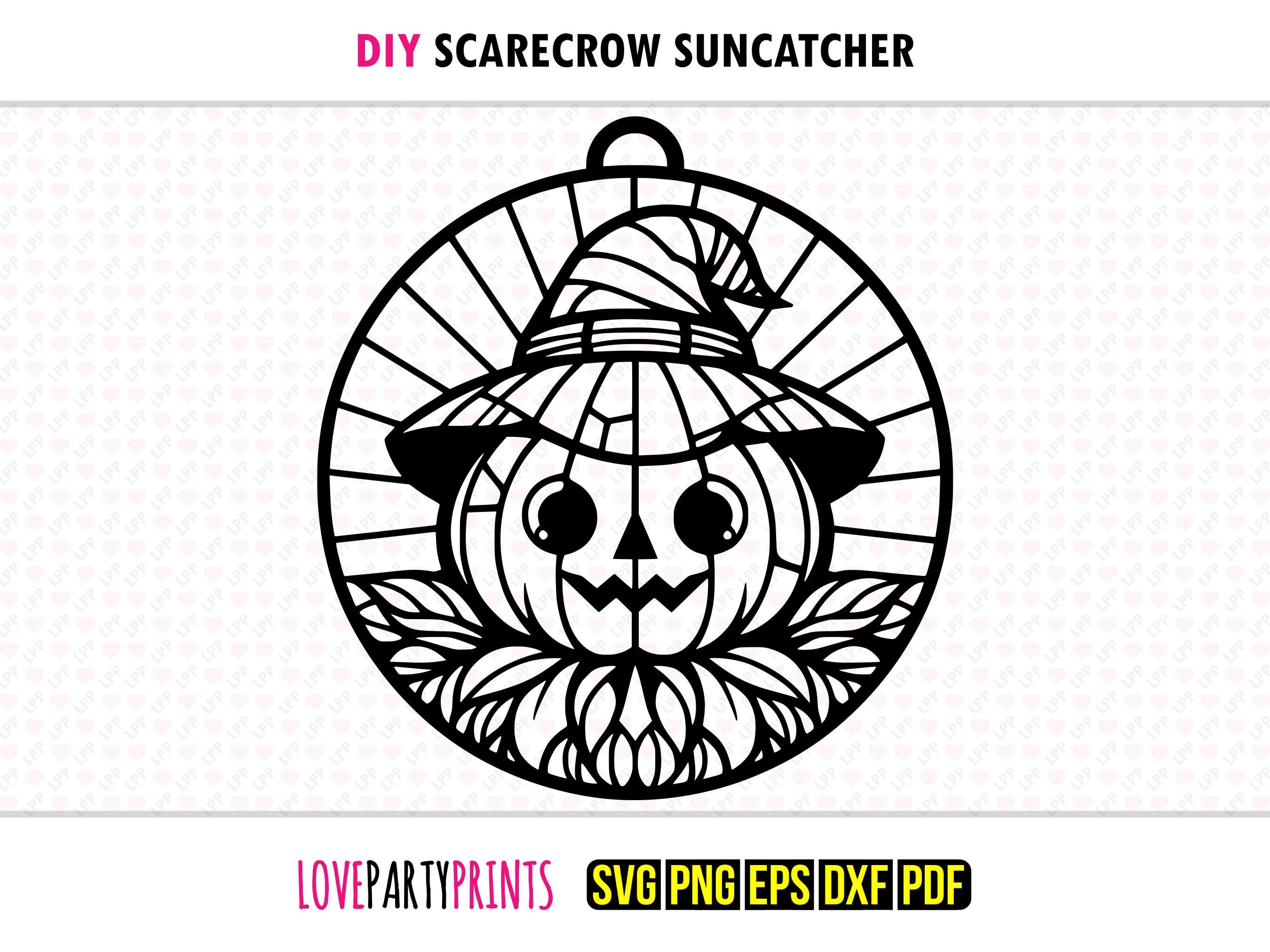 Pumpkin Suncatcher SVG, DXF, PNG, Pdf, Eps, Scarecrow Hanging Ornament ...