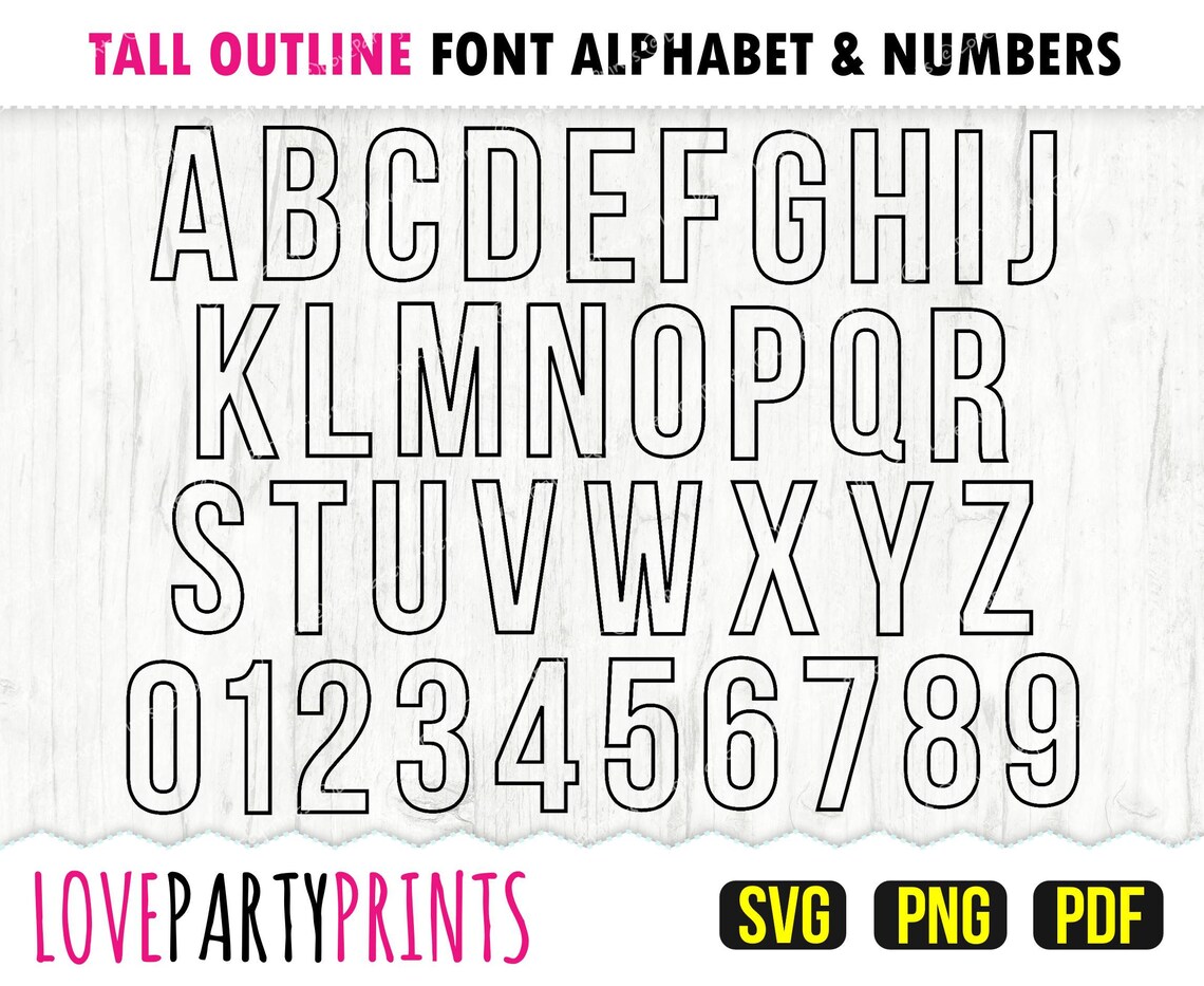 SKINNY Outline Letters and Numbers SVG Png and Pdf Files - Etsy