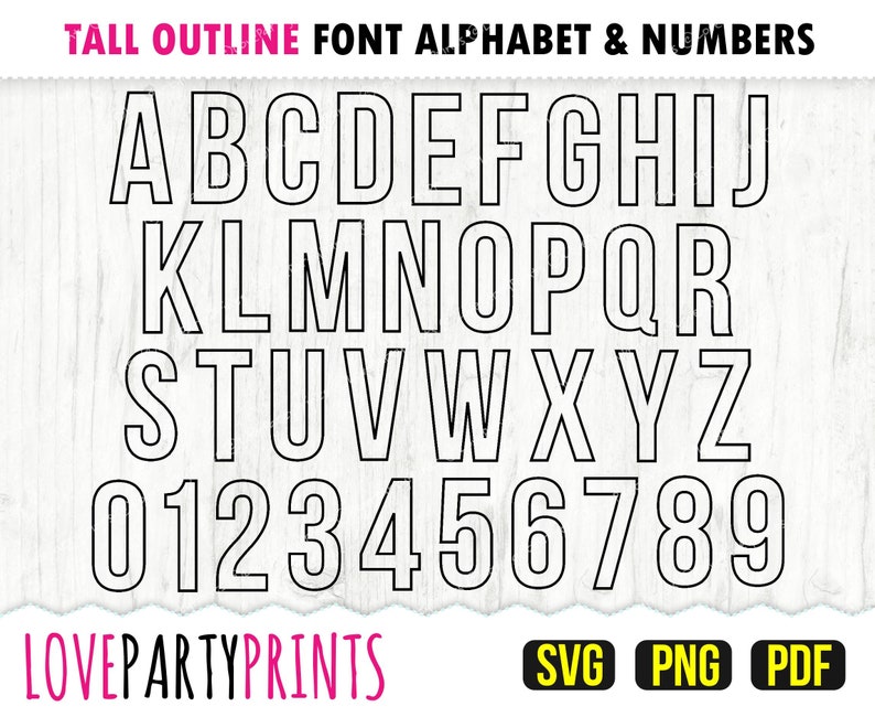 SKINNY Outline Letters and Numbers SVG Png and Pdf Files - Etsy UK