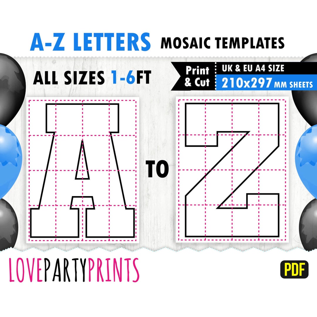 A4 PDF Letters Mosaic Balloons Templates, 1ft, 2ft, 3ft, 4ft, 5ft, 6ft ...