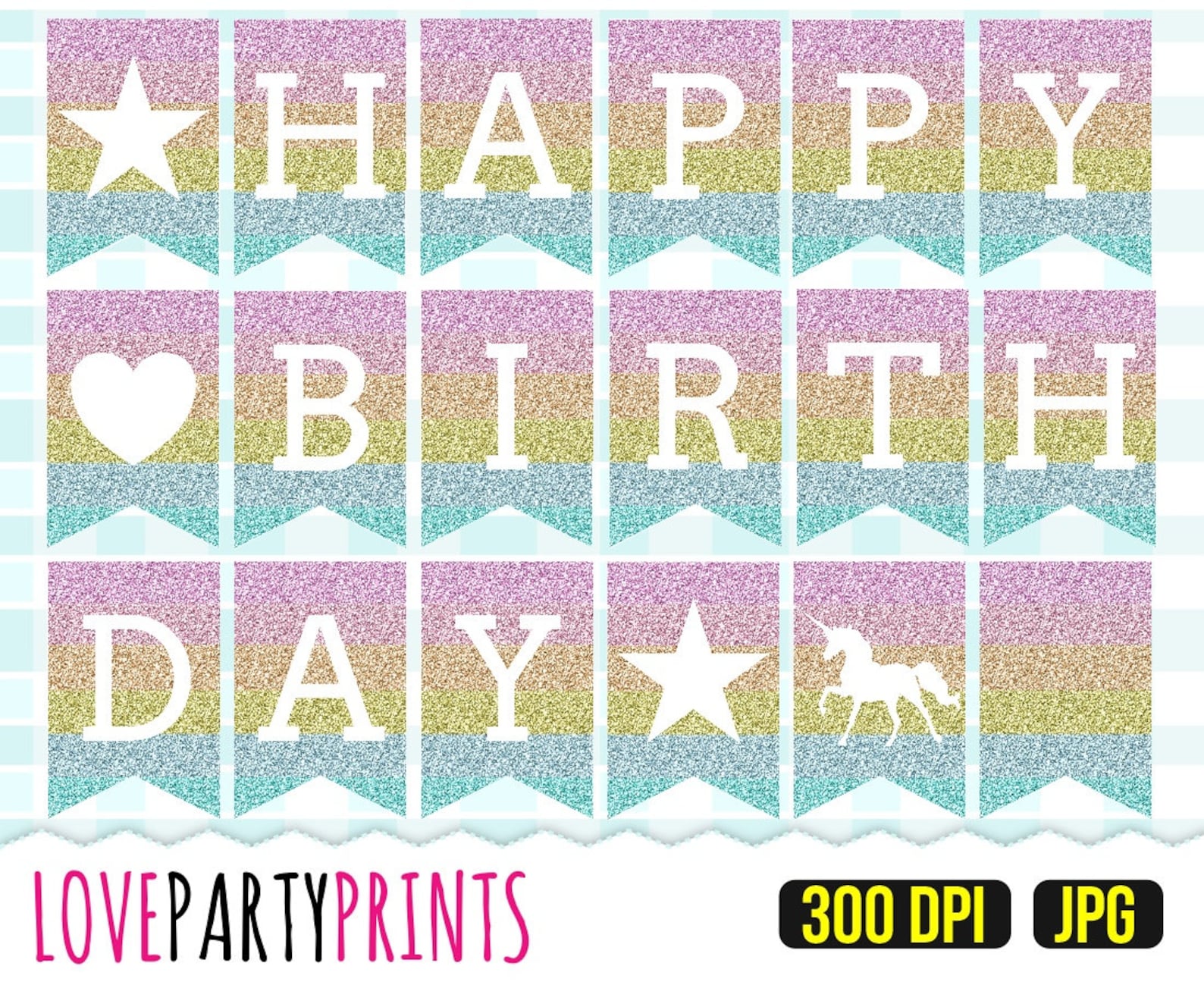 Rainbow Happy Birthday Glitter BANNER Party Decor Birthday | Etsy