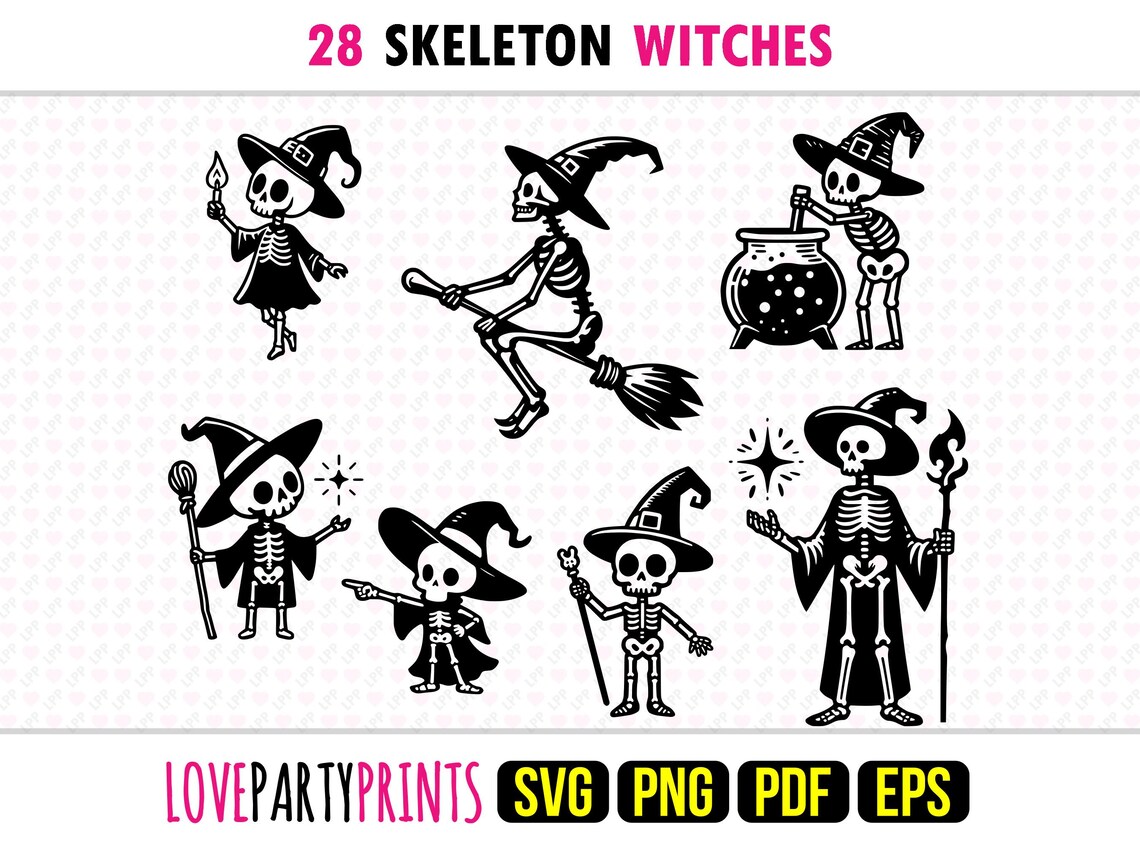 Witch Skeleton SVG Bundle, EPS, PNG, Pdf, Cute Halloween Witches, Funny ...