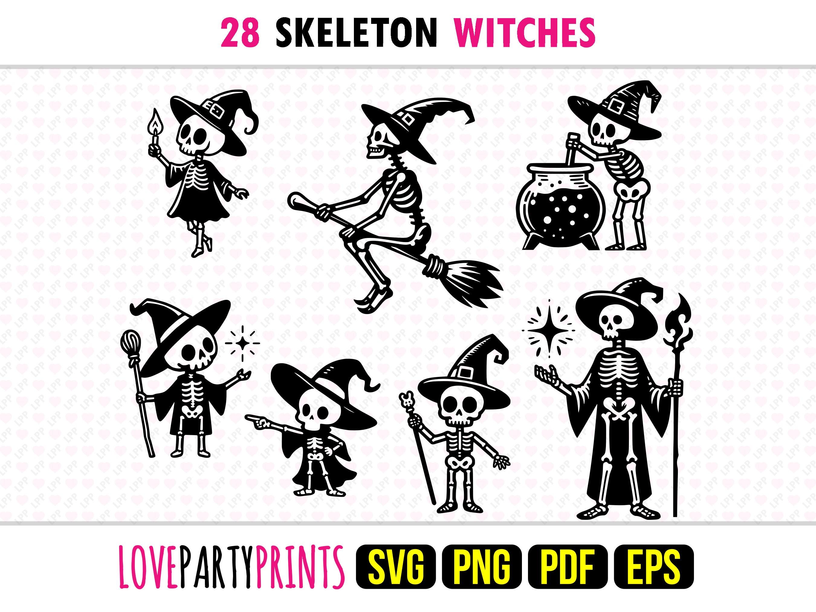 Witch Skeleton SVG Bundle, EPS, PNG, Pdf, Cute Halloween Witches, Funny ...