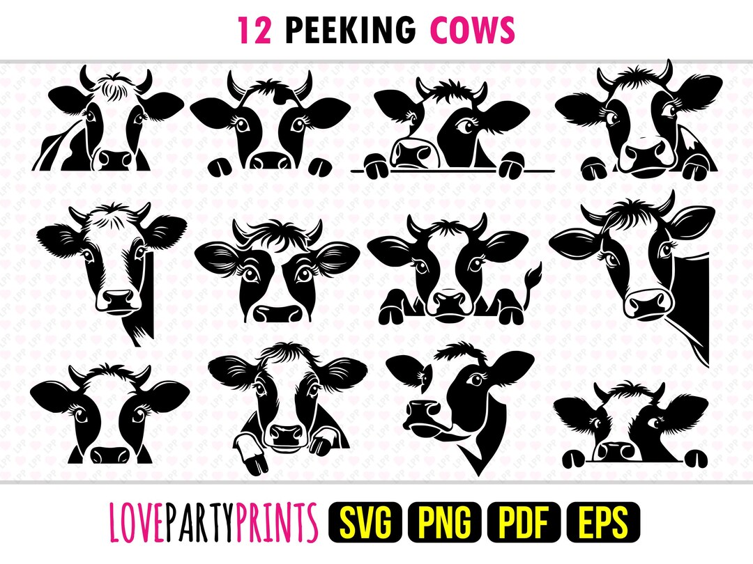 Peeking Cow Bundle, SVG, PNG, EPS, Pdf, 12 Machine Cut Laser Cnc Vector ...