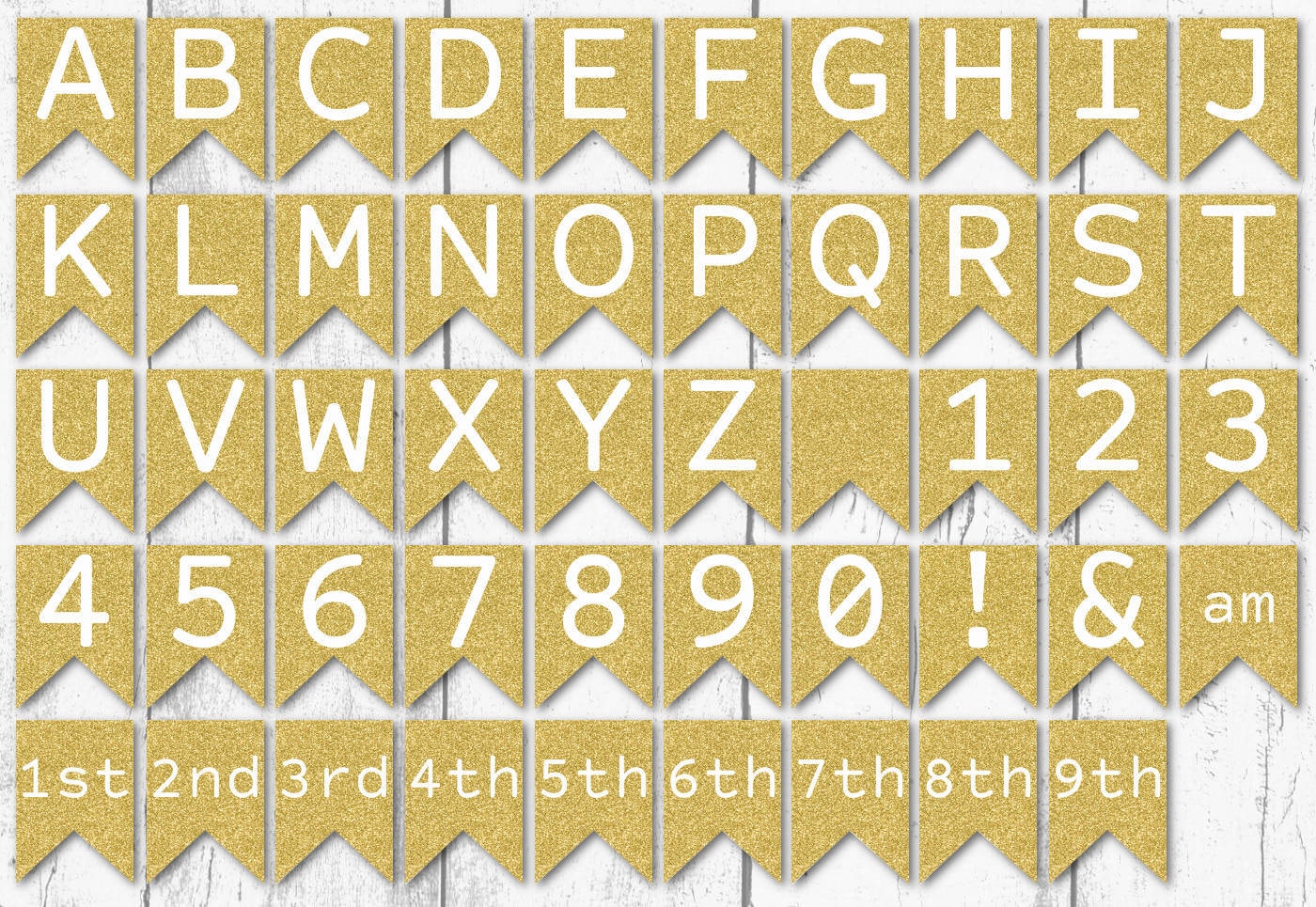 Gold Glitter Pennant Banner Full Alphabet Numbers Instant - Etsy