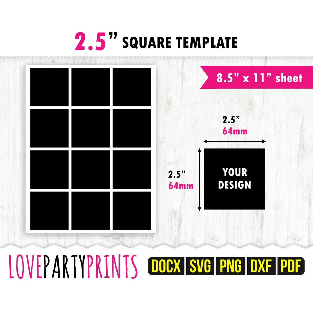 2.5 Inch Square Template SVG, PDF, Png, Dxf, Blank Square Template, Ms ...