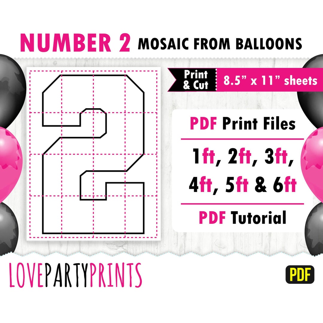 Square Number 2, Mosaic From Balloons, 1ft, 2ft, 3ft, 4ft, 5ft, 6ft ...