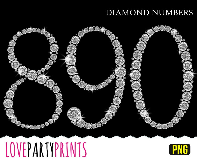 DIAMOND NUMBERS PNG Files, Sparkle Numbers, Gemstone Numbers ...
