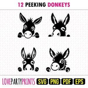 Peeking Donkey Bundle, SVG, PNG, EPS, Pdf, 12 Donkeys Machine Cut Laser ...