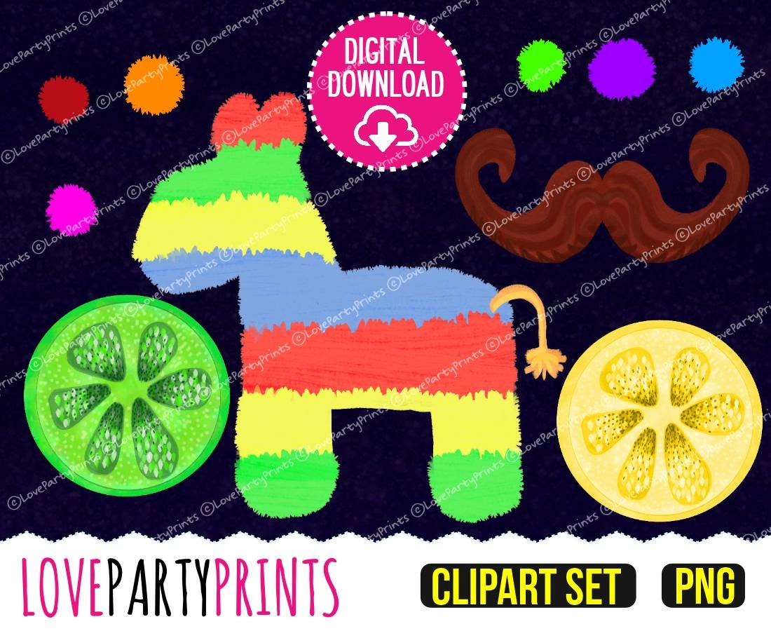 Mexican Fiesta Clipart Bundle, 53 Separate PNG Elements, Floral Clipart ...