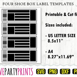 Shoe Box Label Template SVG, PDF, Png, Dxf, Four Template Designs, 7"x2 ...