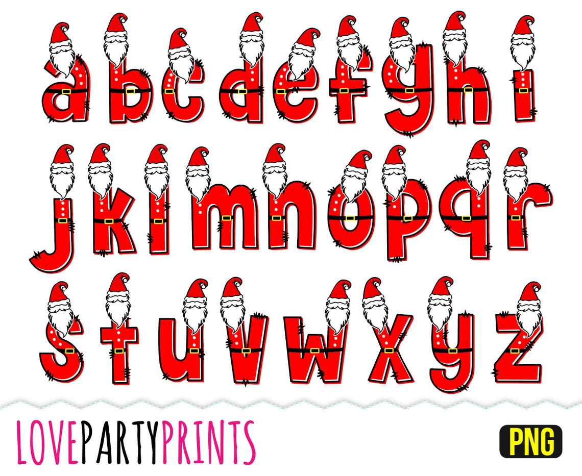 Santa Doodle Letters Numbers PNG Font Uppercase & Lowercase - Etsy