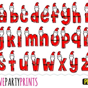 Santa Doodle Letters Numbers PNG Font, Uppercase & Lowercase Alphabet ...