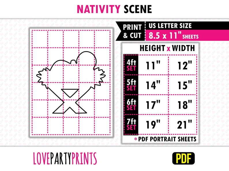 Nativity Scene Template PDF Letter Size Outdoor Manger Silhouette Mary ...