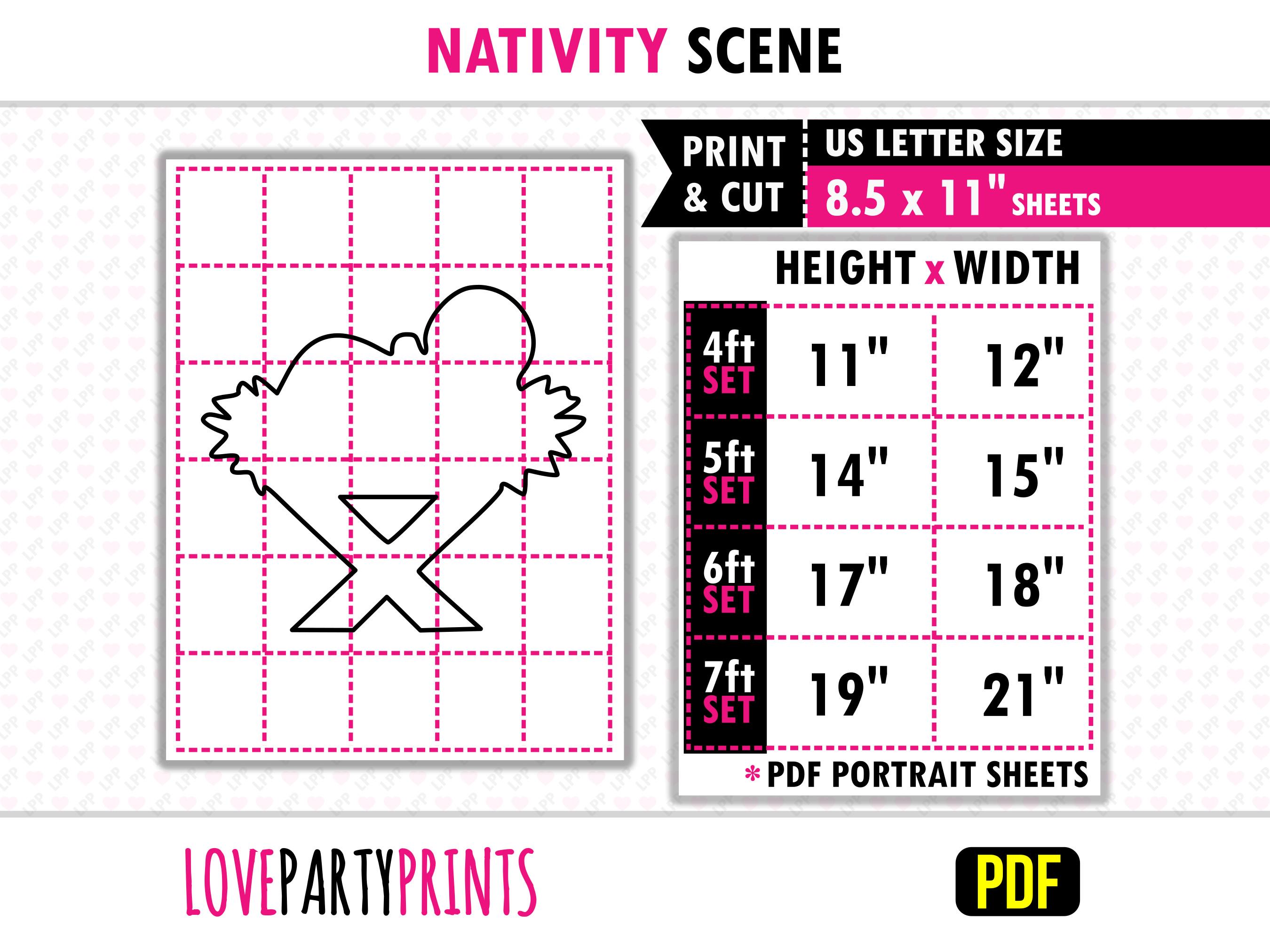 Nativity Scene Template PDF Letter Size Outdoor Manger Silhouette Mary ...