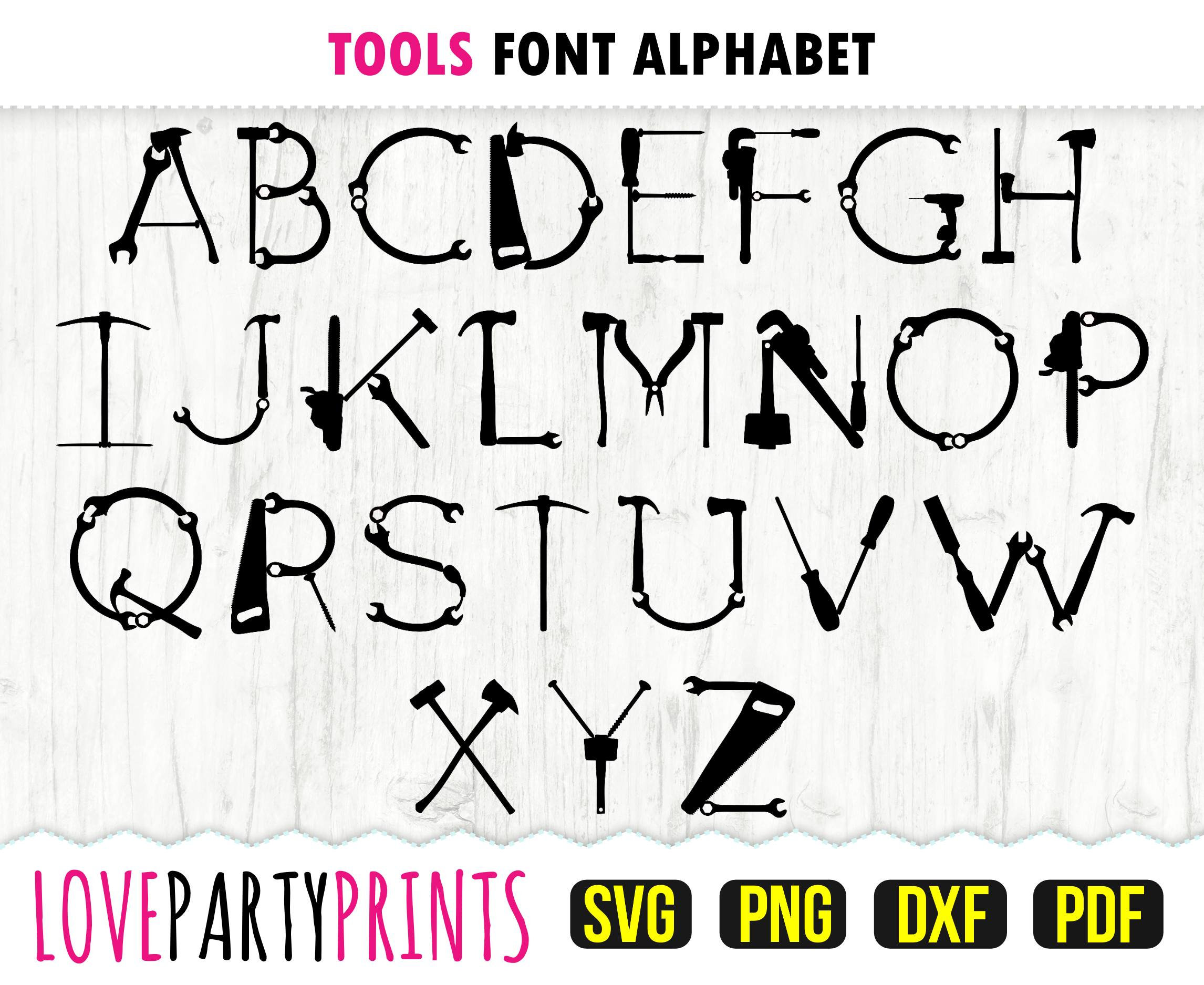 TOOLS FONT SVG, Dxf, Png, Pdf, Tool Alphabet Letters, Work Tools Font ...