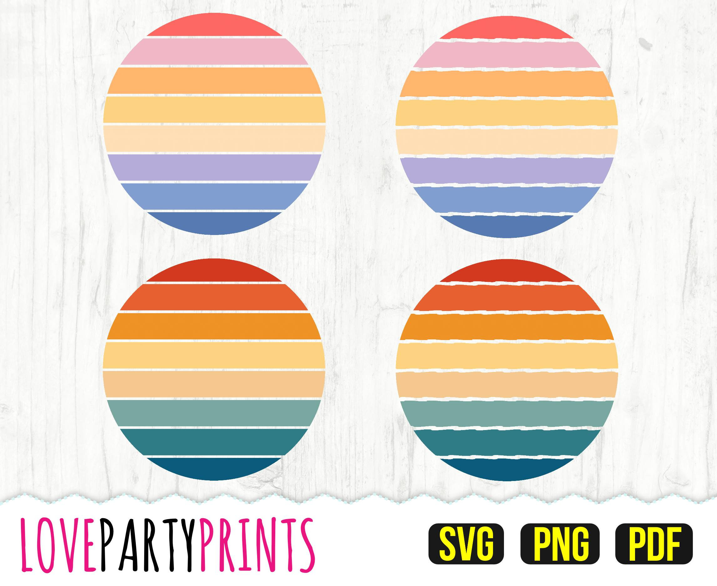Retro Sunset Svg Clipart, DXF, PNG, PDF, Distressed Sunset Svg, Vintage ...