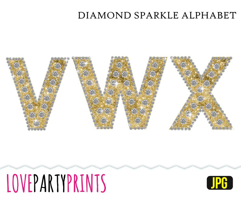 Gold and Diamond Sparkle Font JPG Files, Diamond Letters Clipart ...