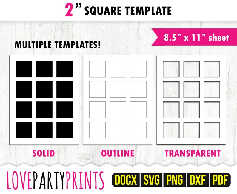 2inch Square Template SVG, PDF, Png, Dxf, Blank Square Template, Ms ...