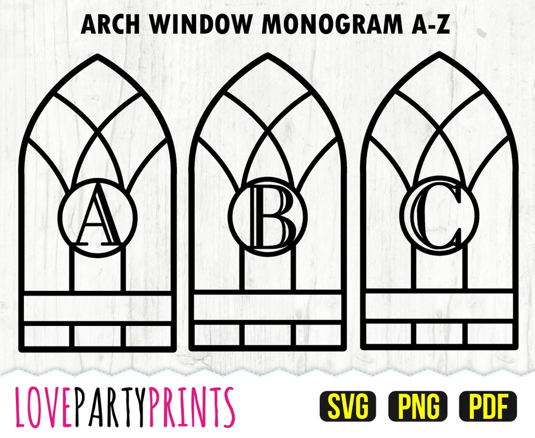 Arch Window Monograms SVG, PNG, PDF, Window Frame Monograms, Gothic ...