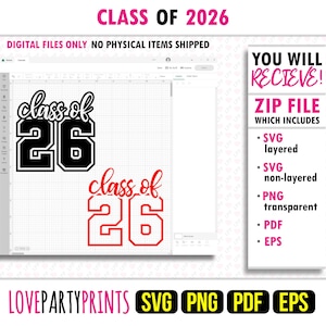 Class of 2026 SVG, Png Pdf Eps Varsity 26 Reunion Graduate Senior ...