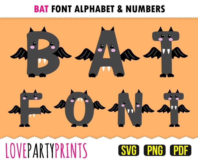 BAT FONT SVG Png Pdf Halloween Png Letters Bat Png Font - Etsy
