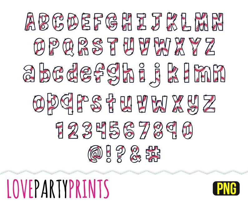 Baseball Alphabet Numbers Doodle PNG Font Uppercase & - Etsy