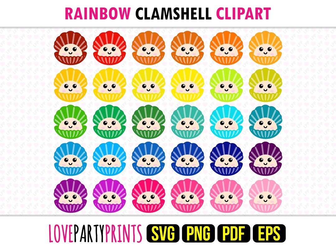 Rainbow Clamshell Clipart SVG, PNG EPS Pdf, 30 Templates, Seashell ...