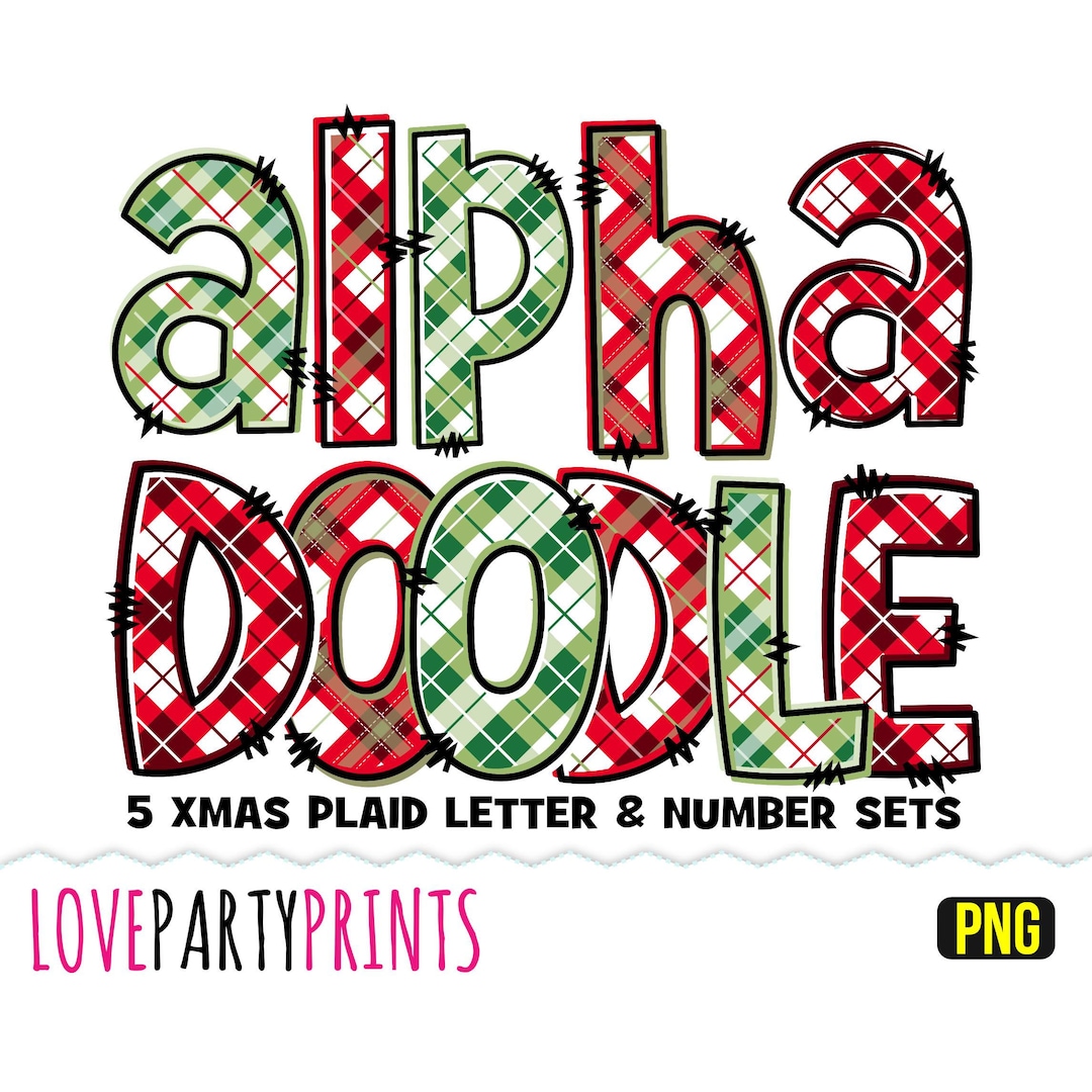Christmas Plaid Letters Numbers PNG Doodle Font, Uppercase & Lowercase ...