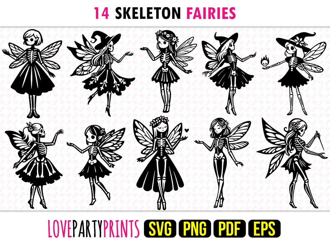 Fairy Skeleton SVG Bundle, EPS, PNG, Pdf, Halloween Fairies, Butterfly ...