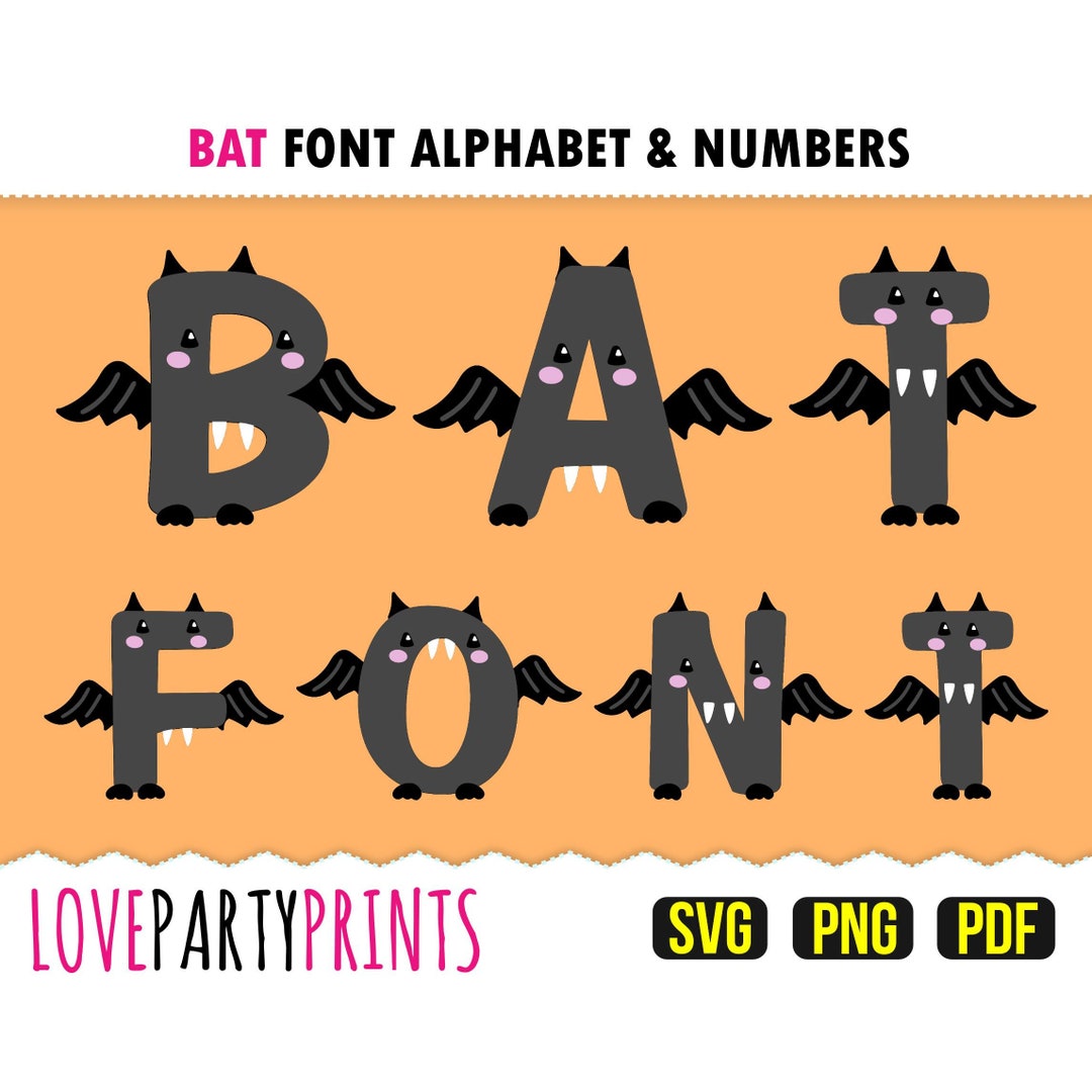 BAT FONT SVG, Png, Pdf, Halloween Png Letters, Bat Png Font, Svg ...