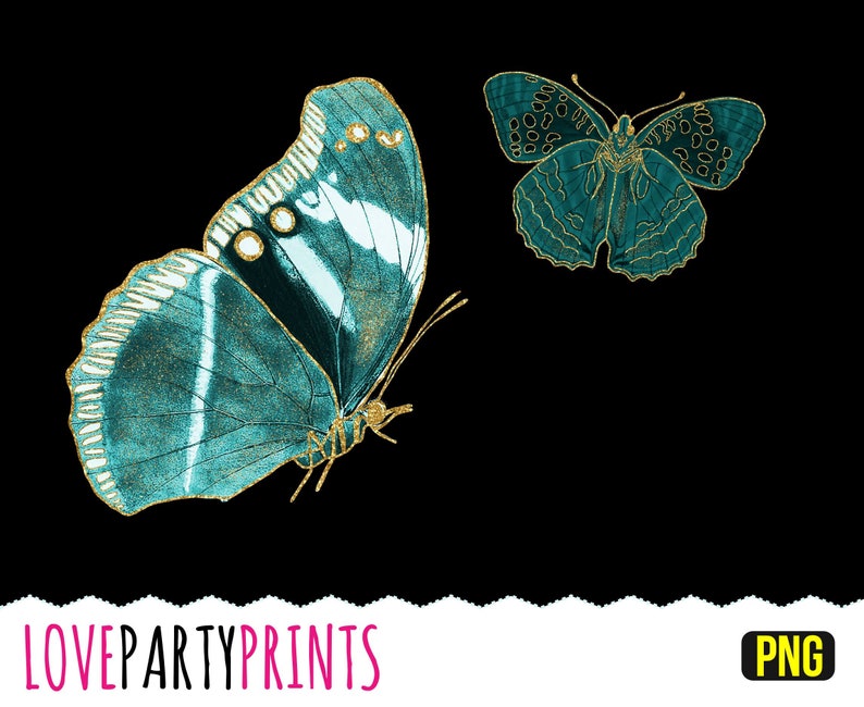 Teal Butterflies Clipart PNG Format Glitter Butterflies - Etsy