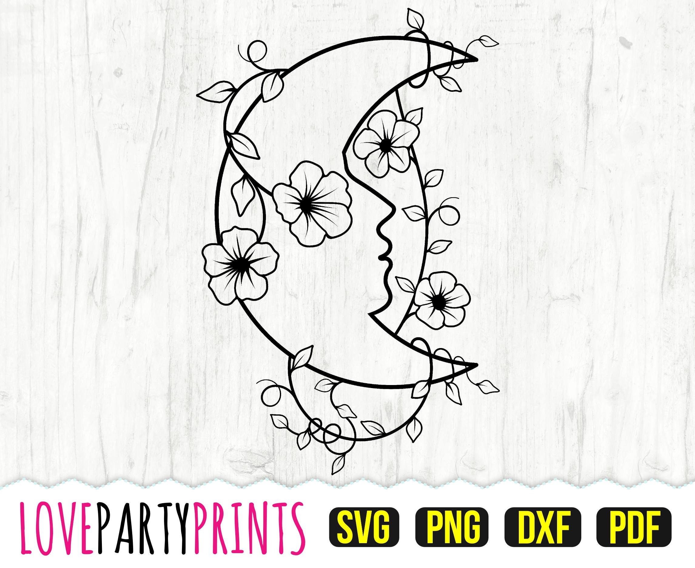 Floral Moon SVG DXF PNG Pdf Moon Face Svg Crescent Moon - Etsy