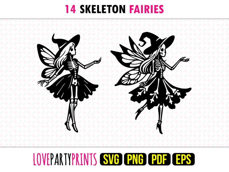 Fairy Skeleton SVG Bundle, EPS, PNG, Pdf, Halloween Fairies, Butterfly ...