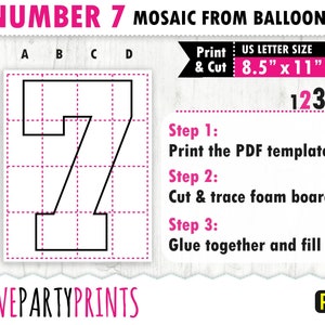 Square Number 7, Mosaic From Balloons, 1ft, 2ft, 3ft, 4ft, 5ft, 6ft ...