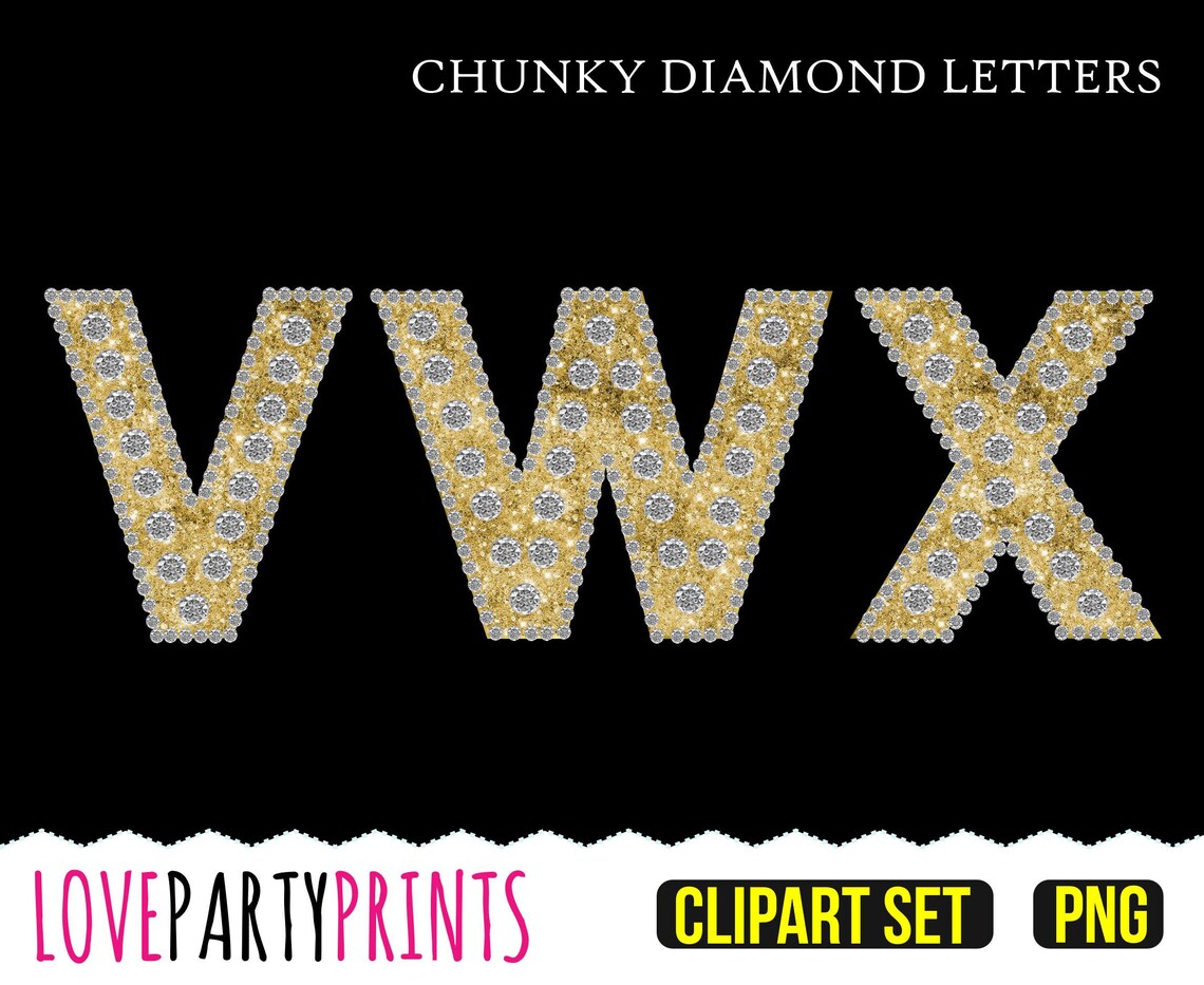 DIAMOND GOLD Letters PNG Files Diamond Letters Clipart Gem - Etsy