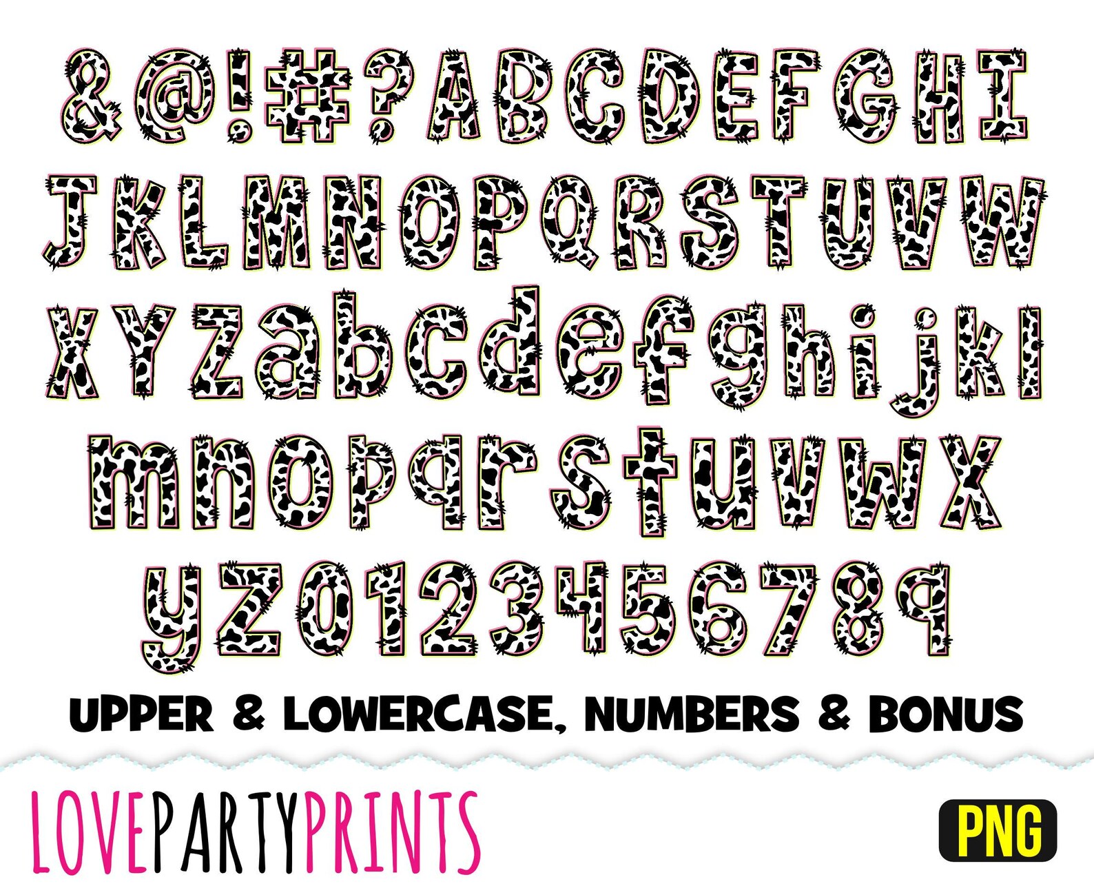 Cow Print Alphabet Doodle PNG Font, Uppercase and Lowercase Alphabet ...