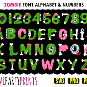 Zombie Font SVG, PNG, Pdf, Full Alphabet and Numbers, Zombie Horror ...