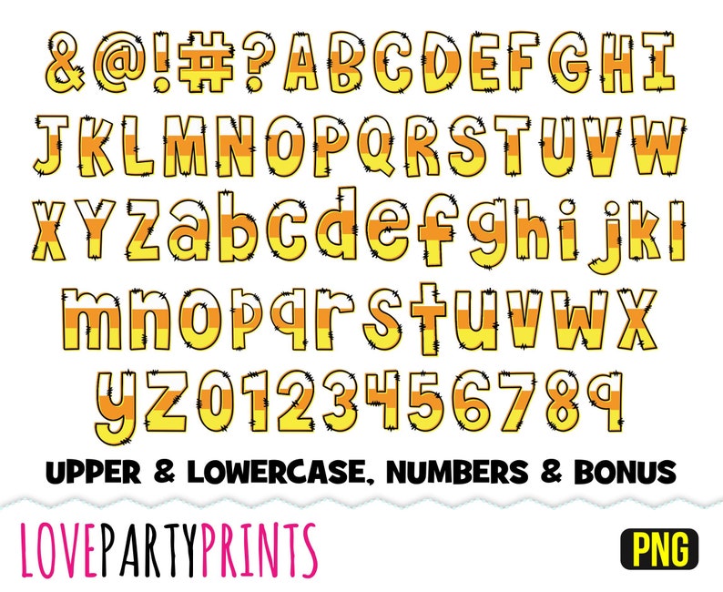 Candy Corn Alphabet Doodle PNG Font Uppercase and Lowercase - Etsy