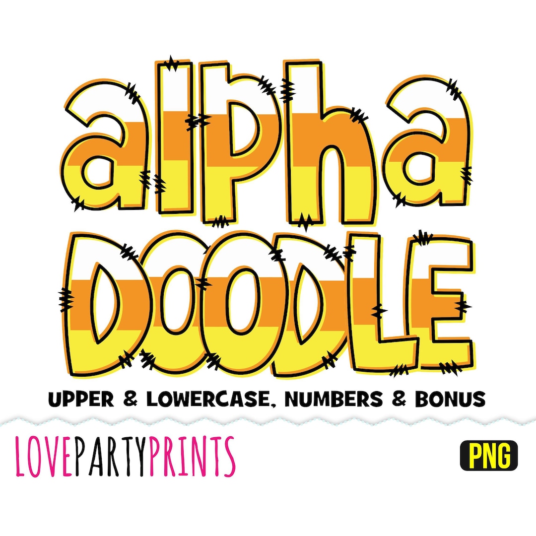 Candy Corn Alphabet Doodle PNG Font, Uppercase and Lowercase Alphabet ...