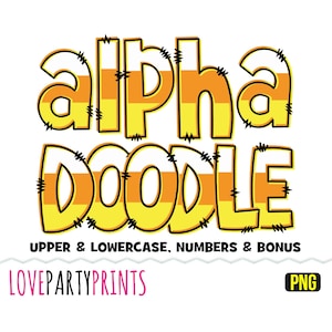 Candy Corn Alphabet Doodle PNG Font, Uppercase and Lowercase Alphabet ...