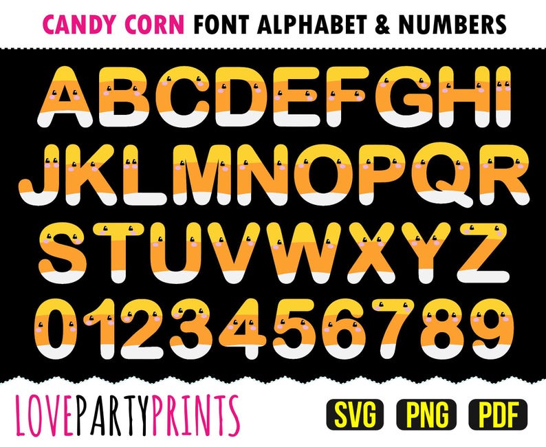 CANDY CORN ALPHABET Svg, Png and Pdf Files, Candy Corn Font, Candy Corn ...